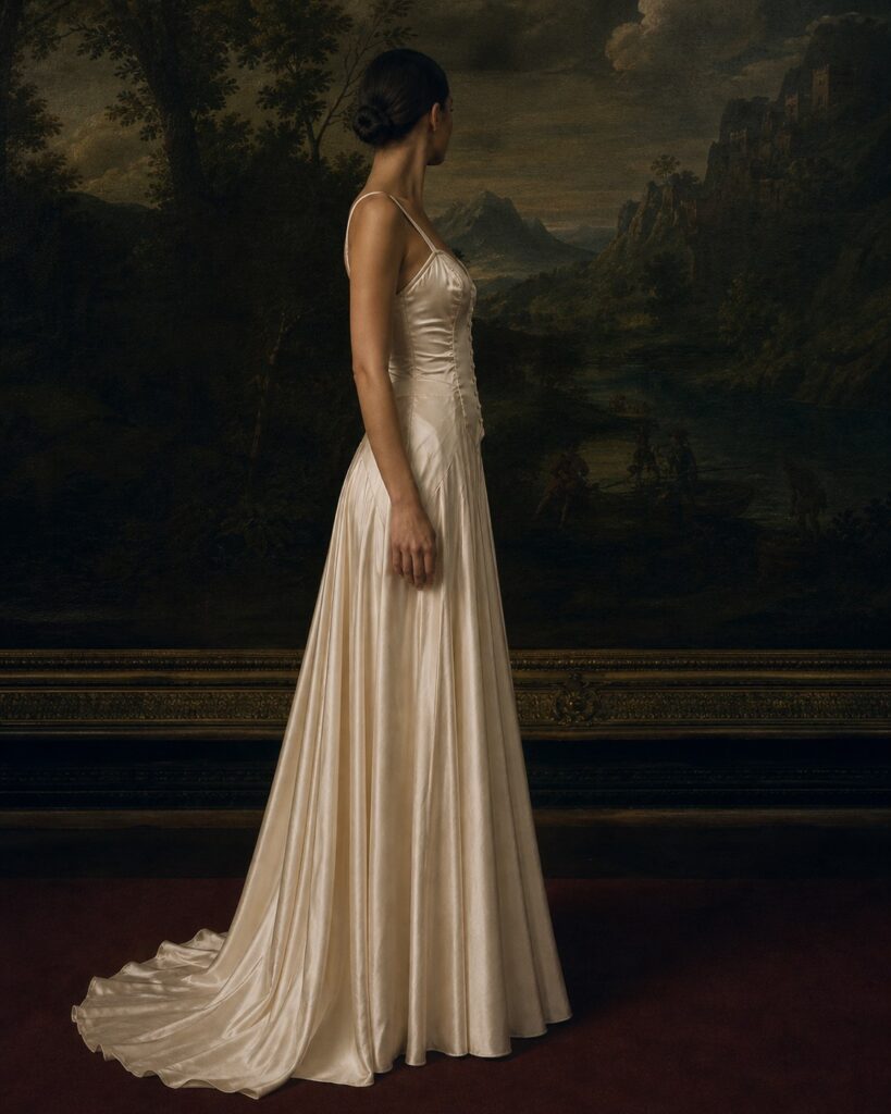Vestido de novia vintage de satén marfil - L´Arca Barcelona